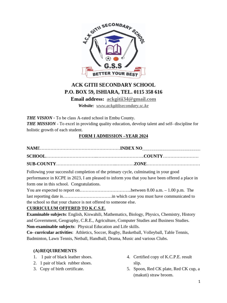 Form 1 Admission Guidelines 2024 | PDF | Clothing