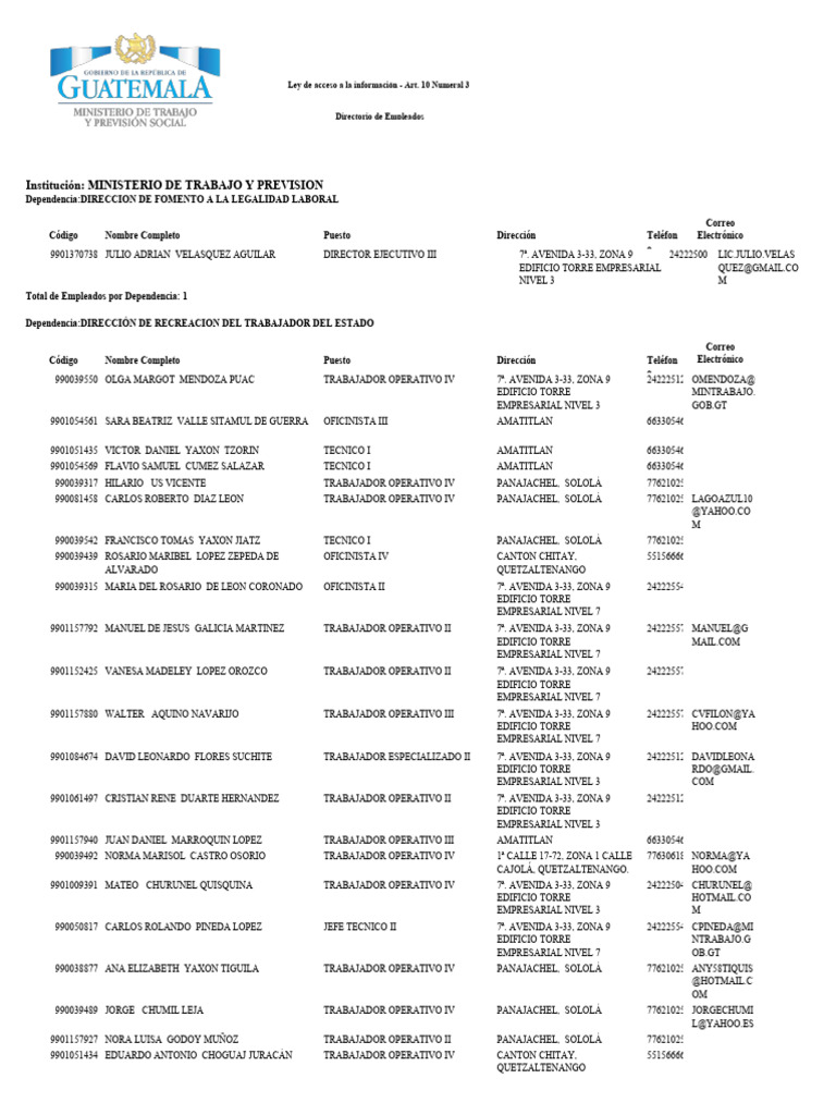 Artículo 10 Numeral 3 Directorio Renglones 011 022 Enero Septiembre 2018 | PDF