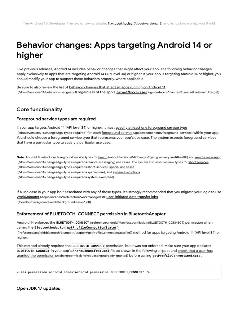 Behavior Changes Apps Targeting Android 14 Or Higher Androi Pdf