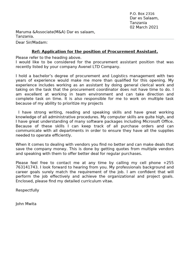 Assistant Procurement Letter | PDF