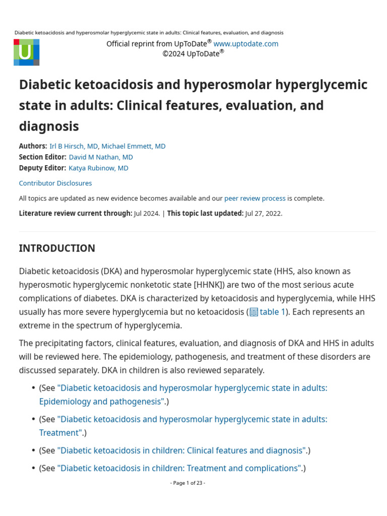 Diabetic Ketoacidosis and Hyperosmolar Hyperglycemic State in Adults ...