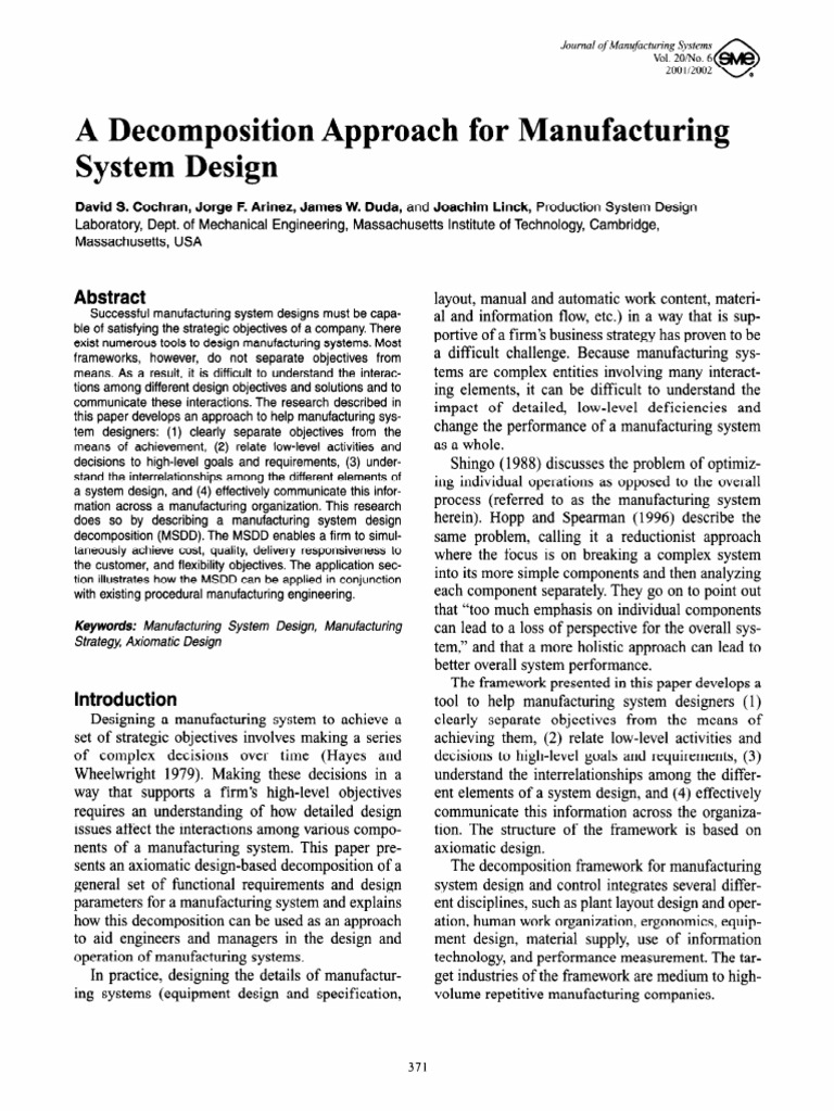 Decomposition in Manufacturing Design | PDF | System | Matrix (Mathematics)