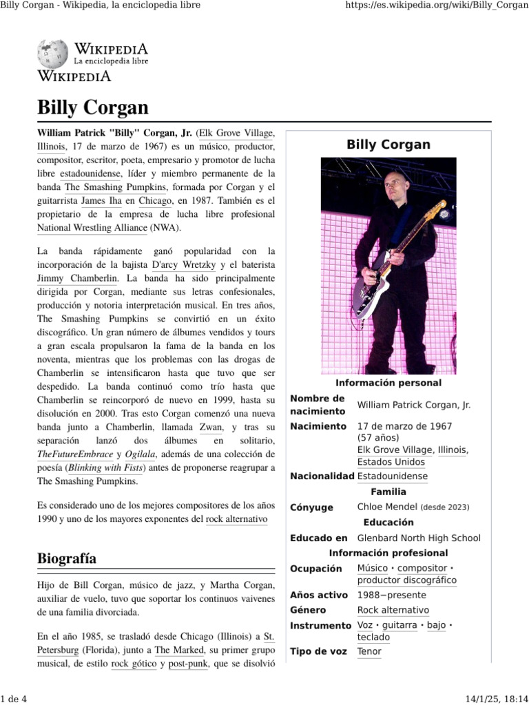 Billy Corgan - Wikipedia, La Enciclopedia Libre | PDF