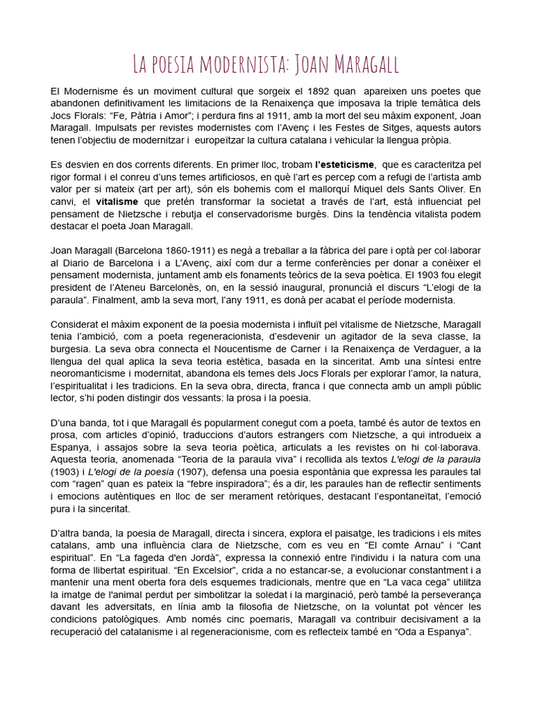 La Poesia Modernista - Joan Maragall | PDF