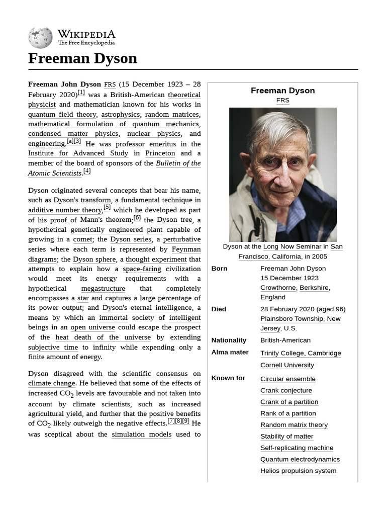 Freeman Dyson: Theoretical Physicist Bio | PDF
