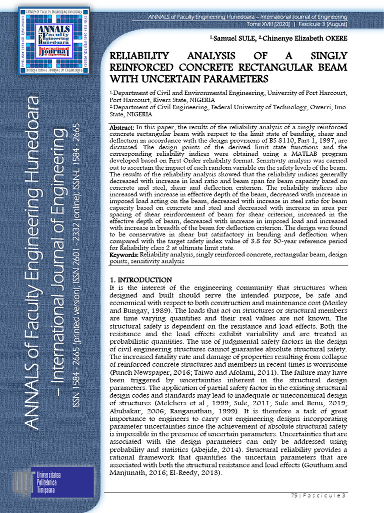 37. Reliability Analysis of a Singly Reinforced Concrete Rectangular Beam with Uncertain ...