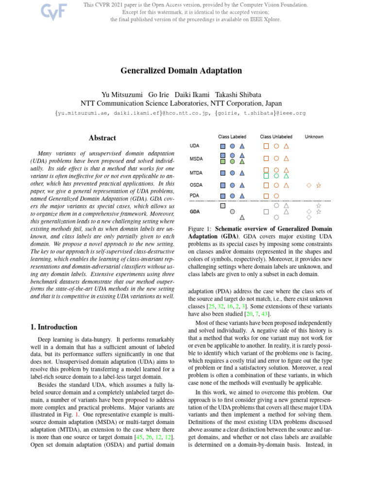 Mitsuzumi Generalized Domain Adaptation CVPR 2021 Paper | PDF | Cluster Analysis | Statistical ...