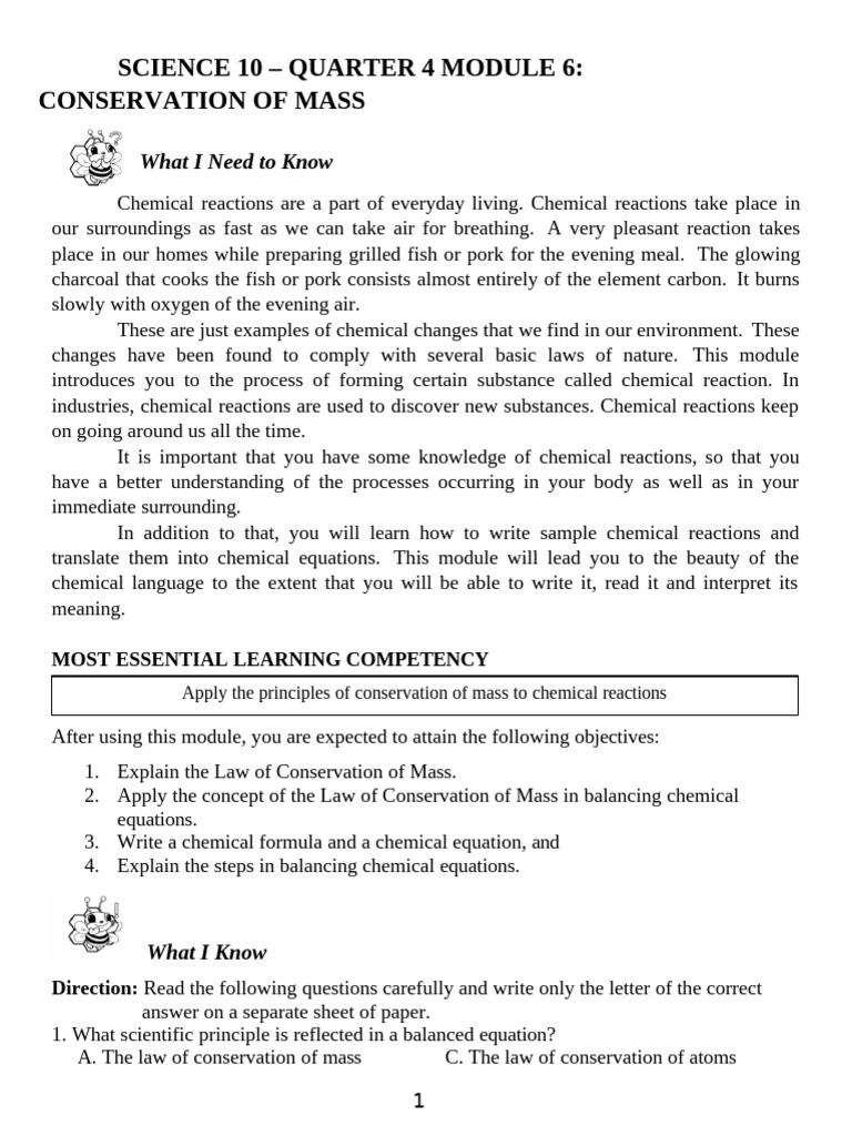 SCIENCE 10 - Q4 - MOD6 - Conservation of Mass For Booklet | PDF ...