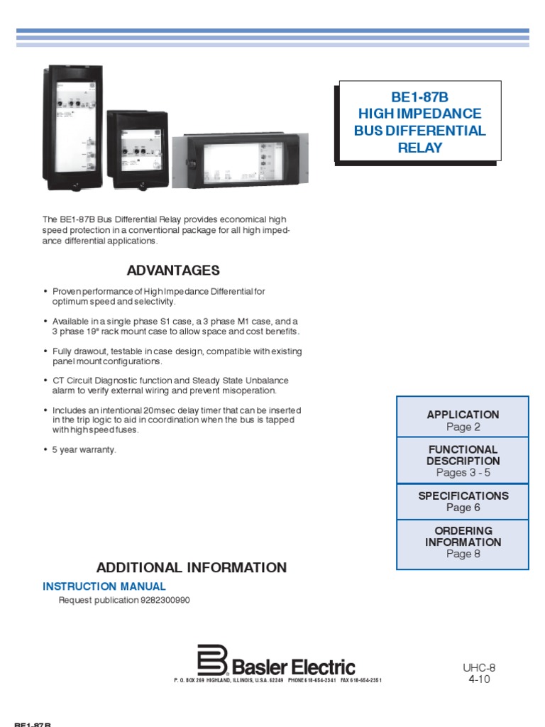 Basler BE1-87B Datasheet | PDF | Relay | Power Supply