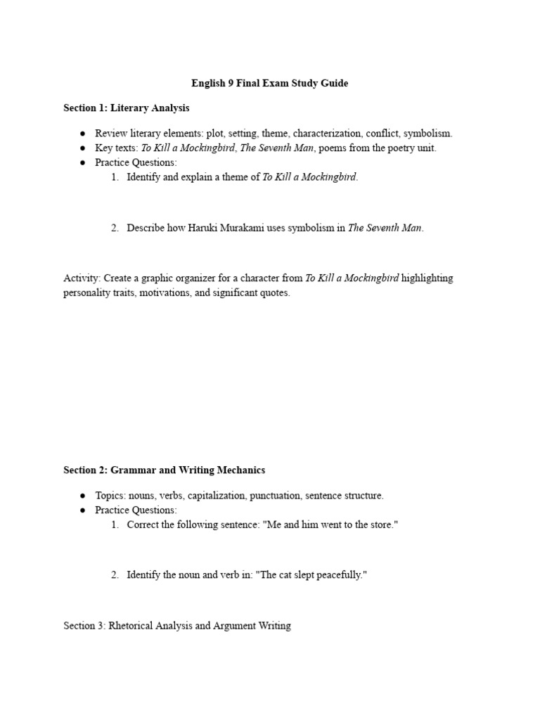 English+9+Final+Exam+Study+Guide | PDF