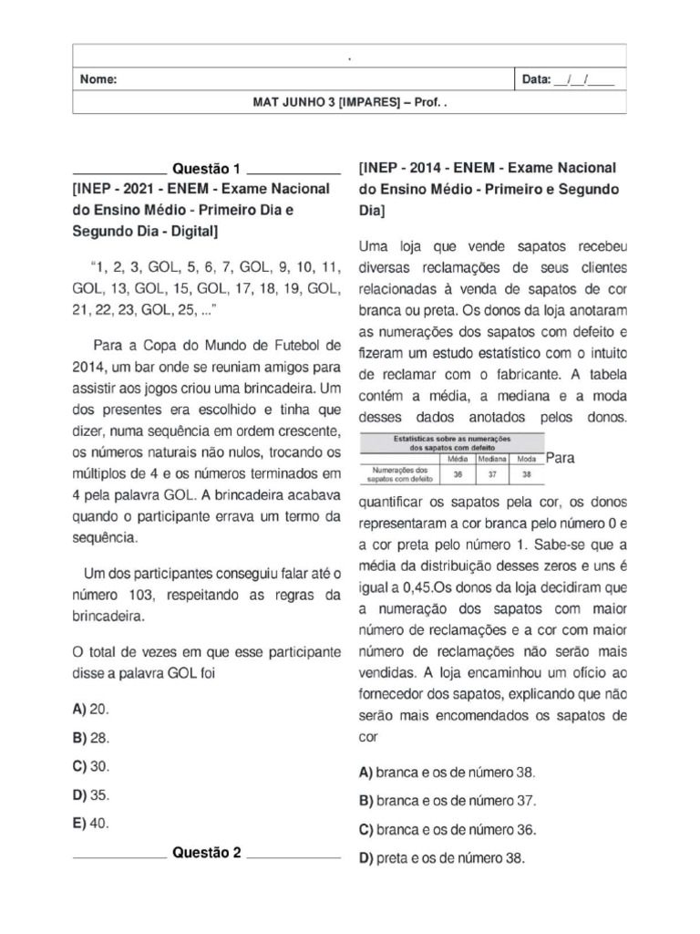 Mat Junho 3 (Impares) | PDF
