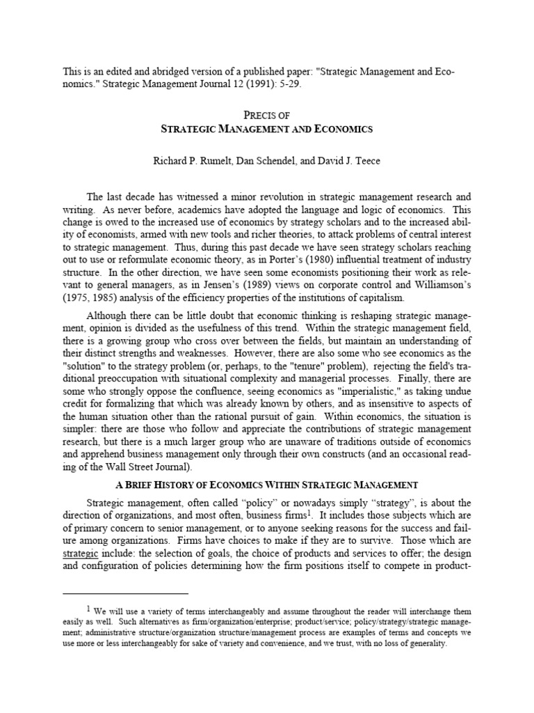 Strategic_management_and_economics | PDF | Strategic Management | Economics