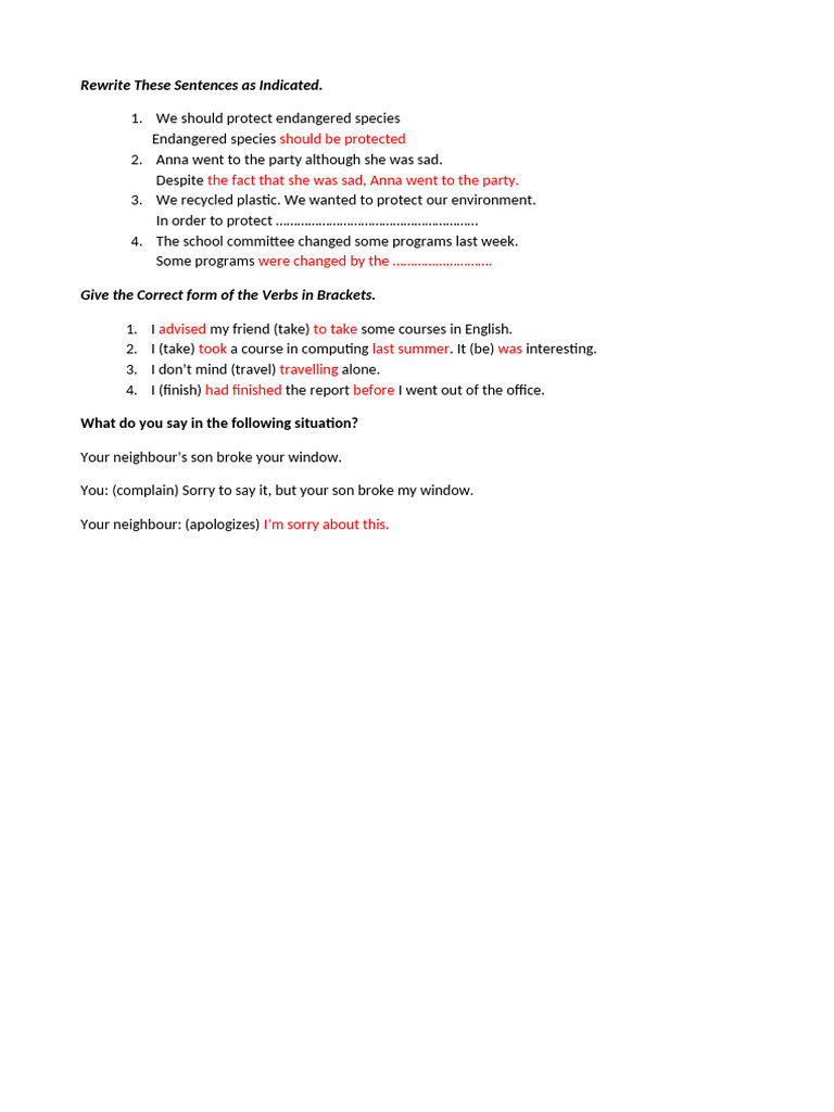 Rewrite These Sentences as Indicated | PDF