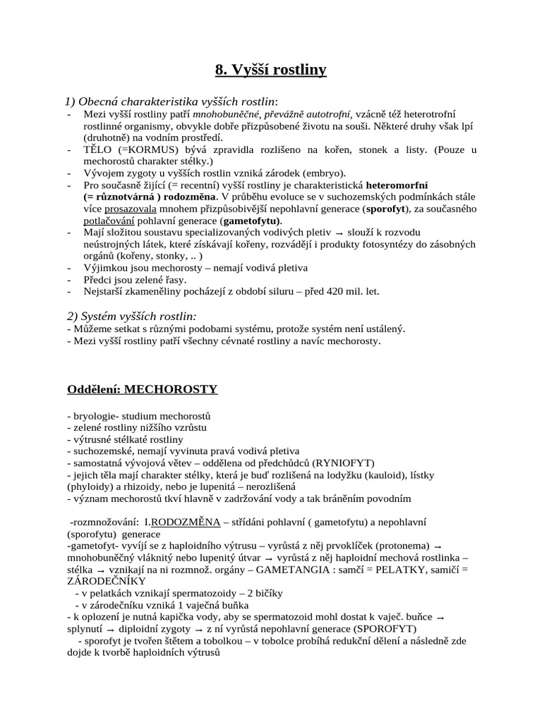 8.maturitní Otázka VYŠŠÍ ROSTLINY | PDF