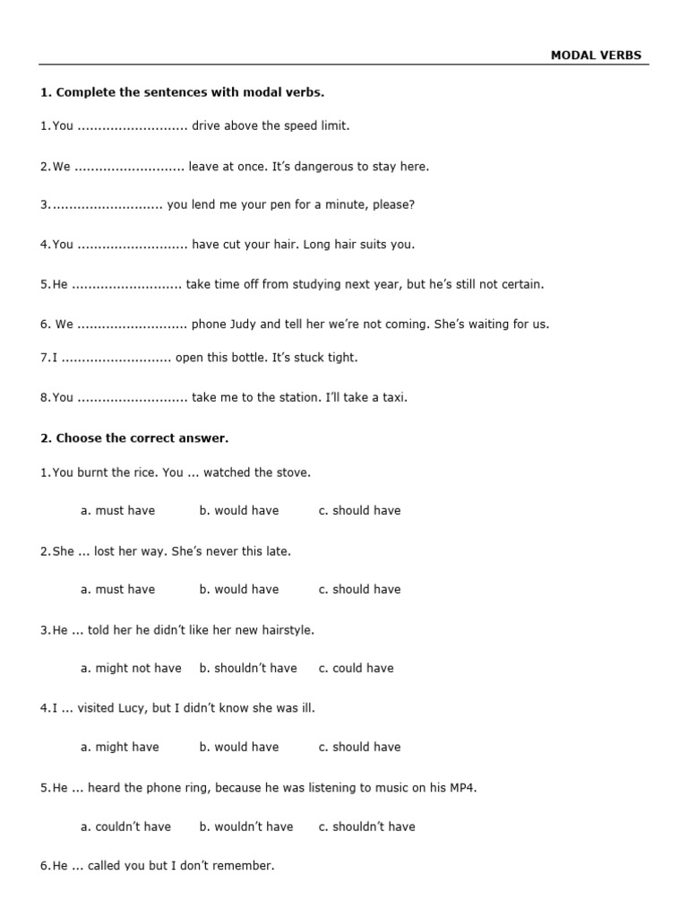 MODAL VERBS EXAM PRACTICE | PDF