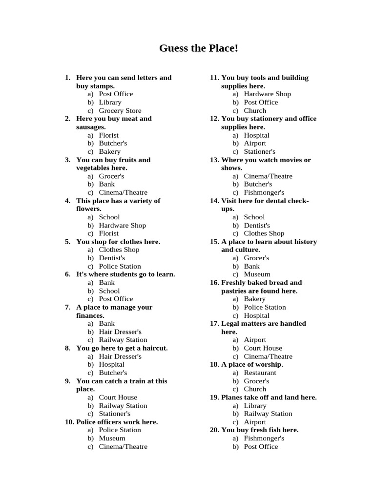 01 B - Conversation and Reading - Level 01 B - Guess The Place | PDF ...