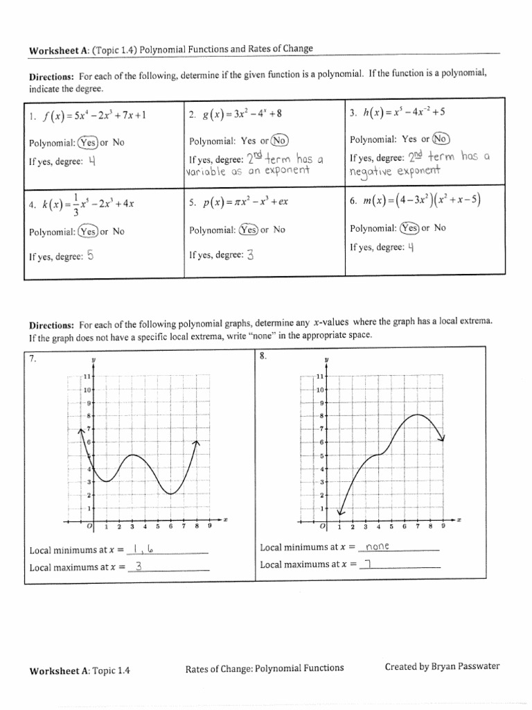 Homework Solutions 1.4 Polynomials and Rates of Change | PDF