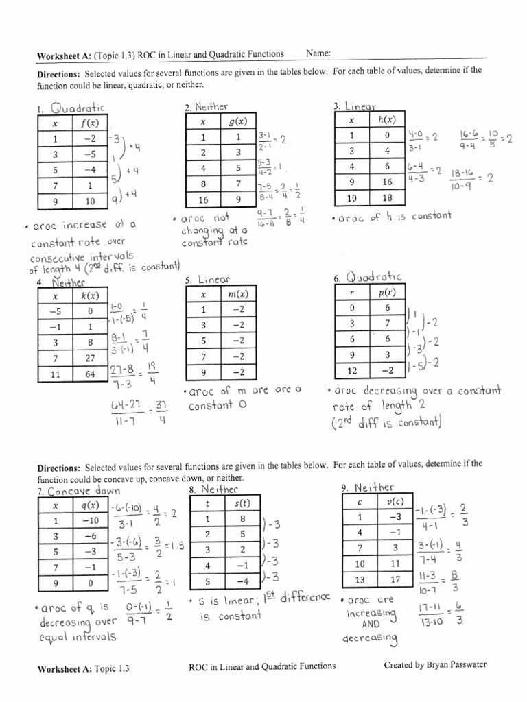 Homework Solutions 1.3 ROC in Linear and Quadratic Functions | PDF