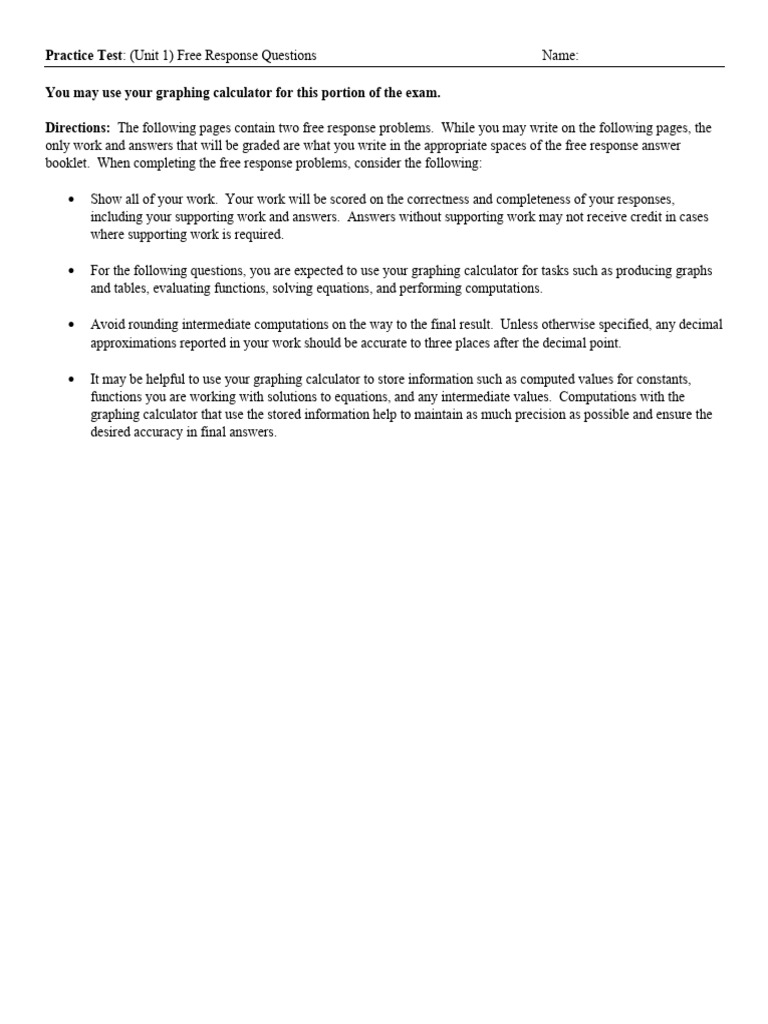 APPC Test Practice Unit 1 FRQ | PDF | Function (Mathematics) | Mathematics