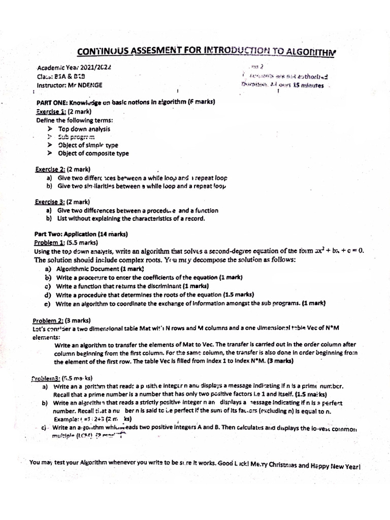 IAI-Cameroun-NIVEAU I-Software Engineering-Algorithm-cc-1675961869651 | PDF