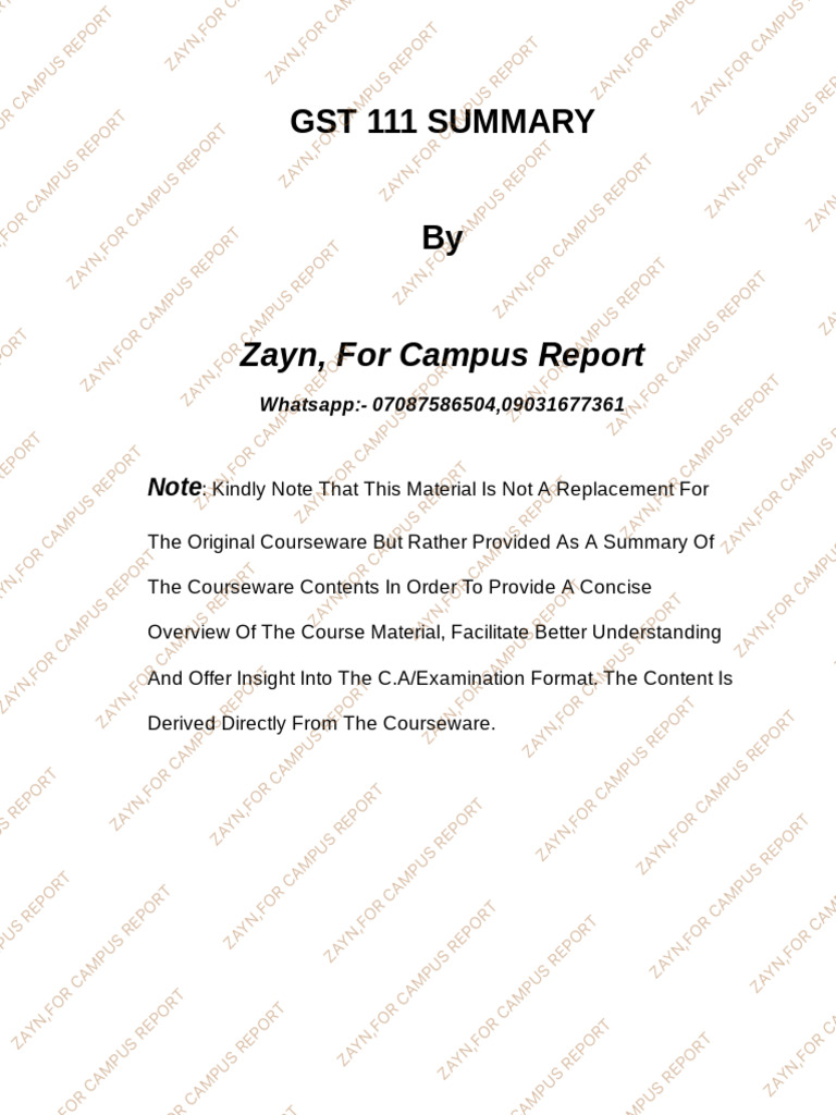 Gst 111 Summary by Zayn | PDF