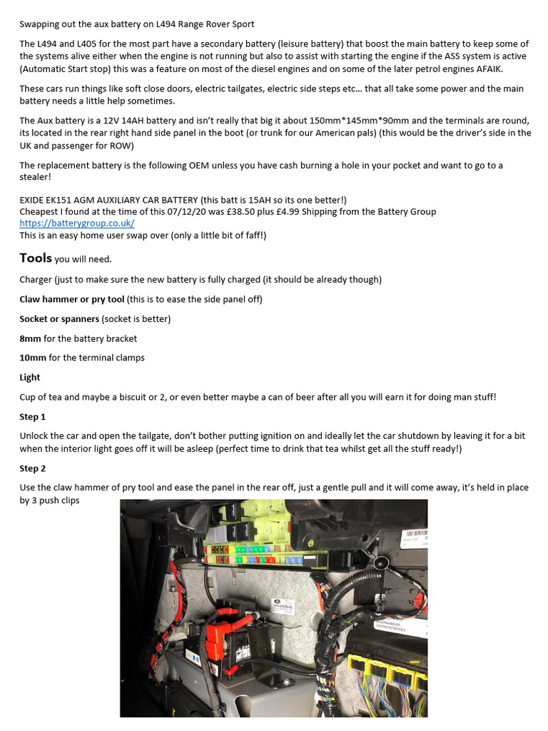 Range Rover Sport Aux Battery Swap Guide | PDF | Vehicle Technology | Car