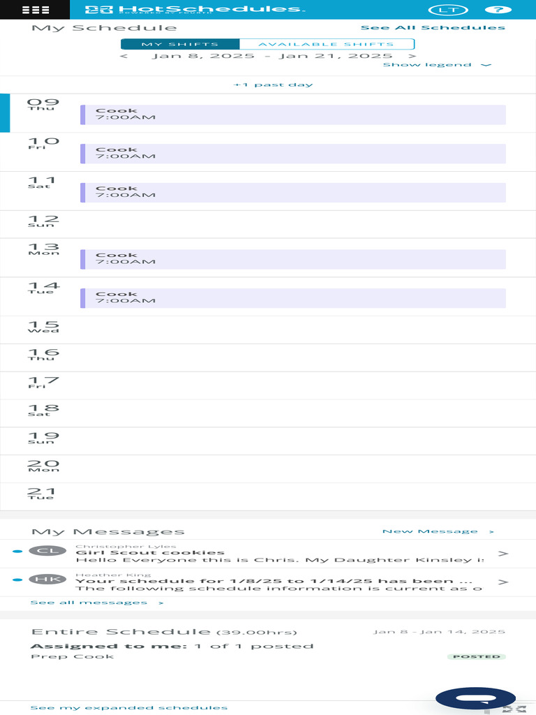 Cook Schedule Jan 8-21, 2025 | PDF
