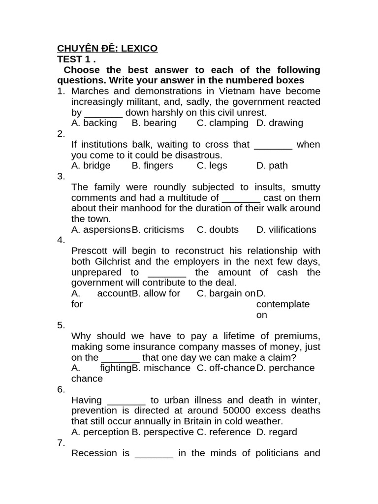 CHUYÊN ĐỀ lexico | PDF