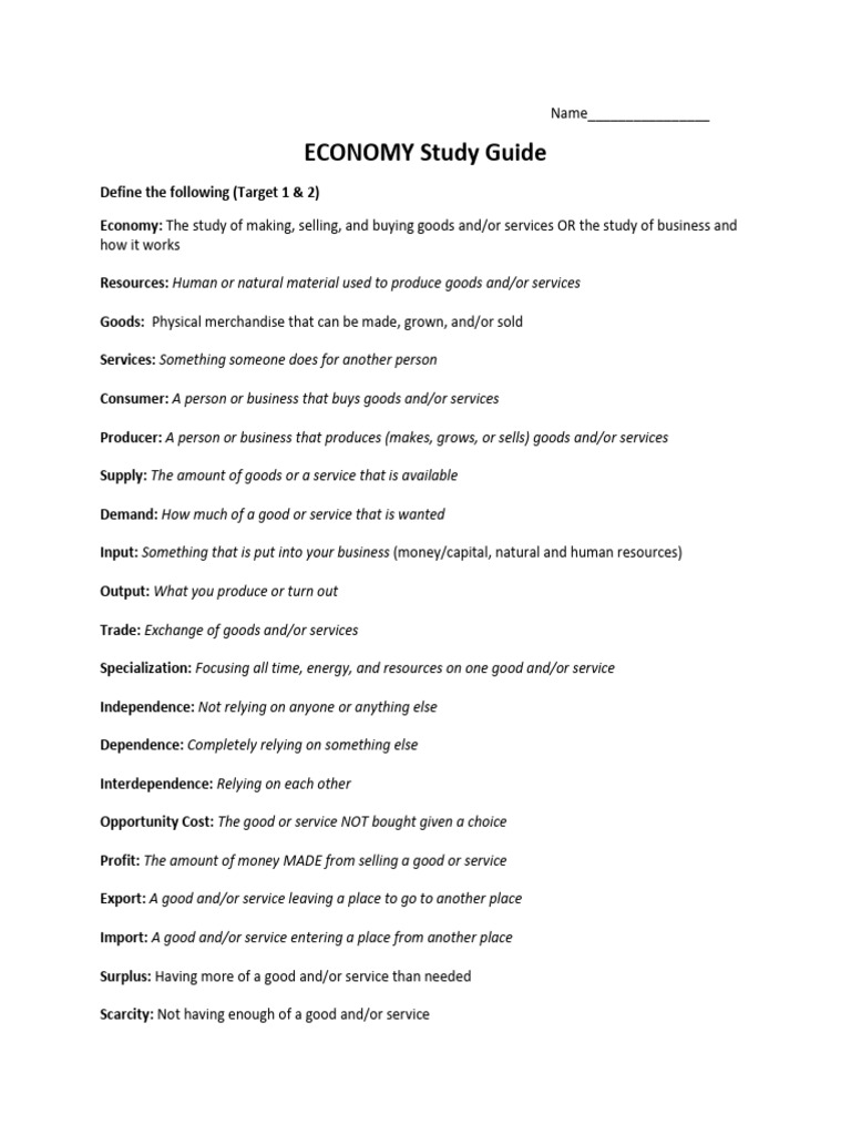 Economy Study Guide: Key Concepts Explained | PDF | Goods | Demand