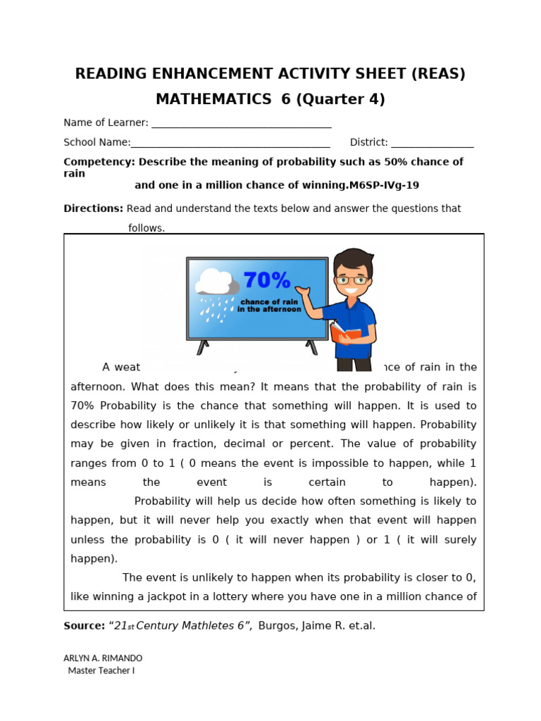 REAS-4th-Quarter-1-Copy | PDF | Probability | Odds