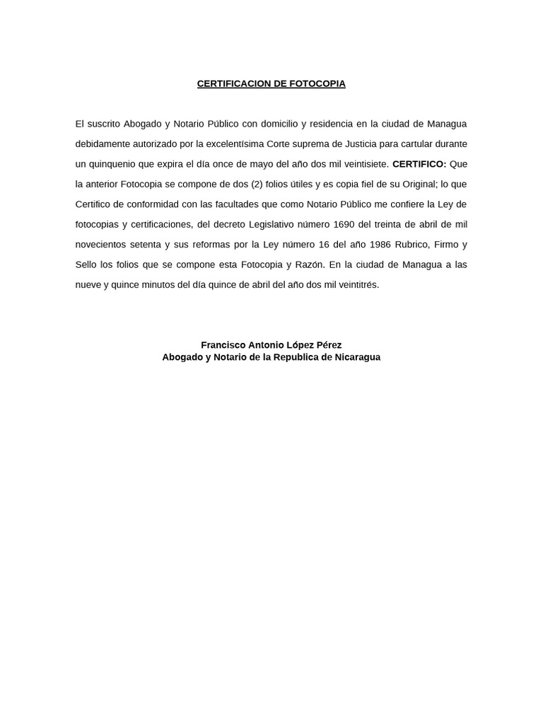 Certificacion de Fotocopia | PDF