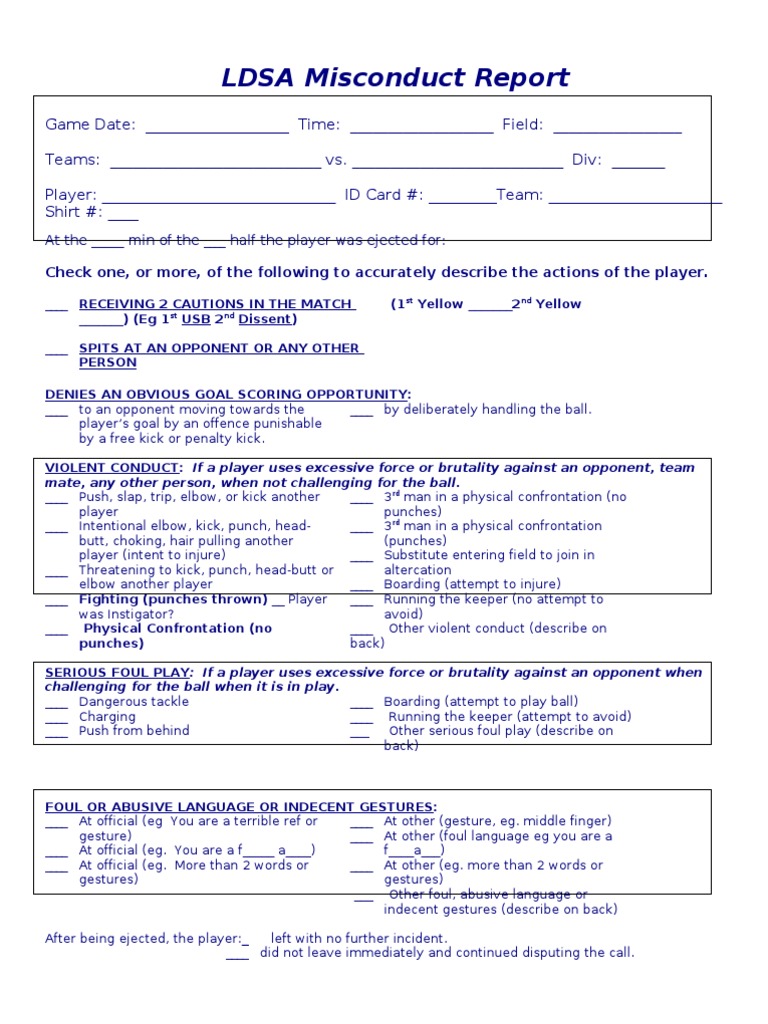 LDSA Player Misconduct Report | PDF
