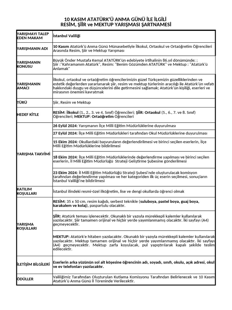 10 Kasim 2024 Yarisma Sartname | PDF