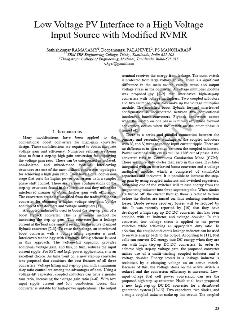 Low Voltage PV Interface To A High Voltage Input S | PDF | Resonance ...