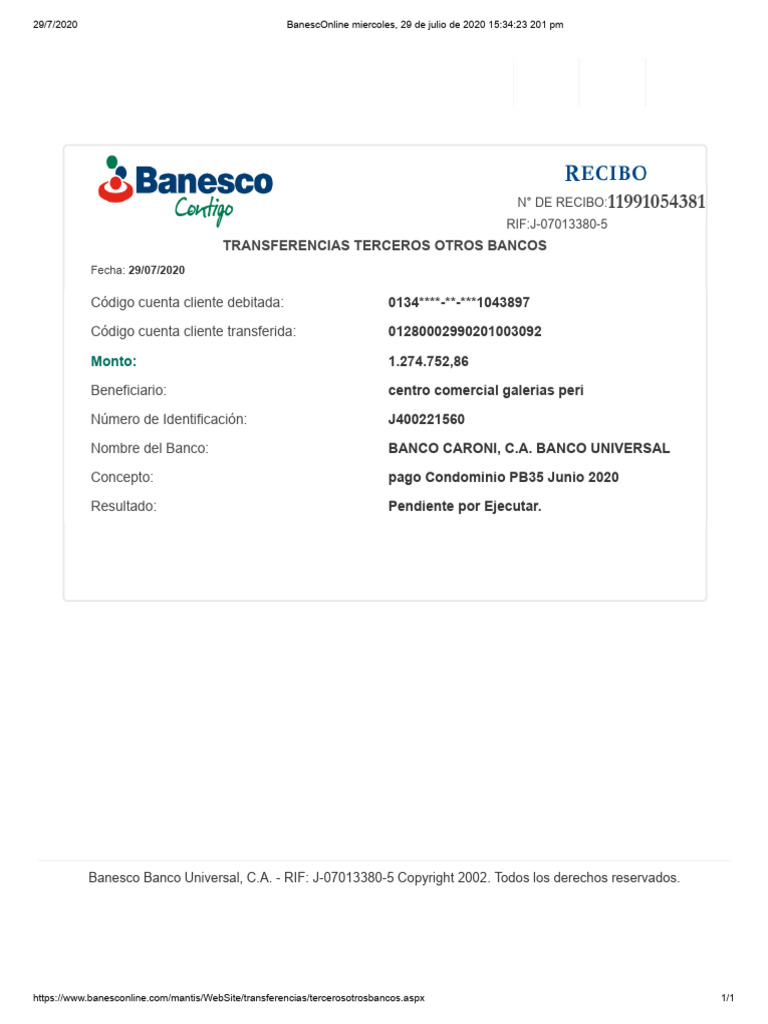 Pago Codominio JUNIO 2020 PB35 | PDF