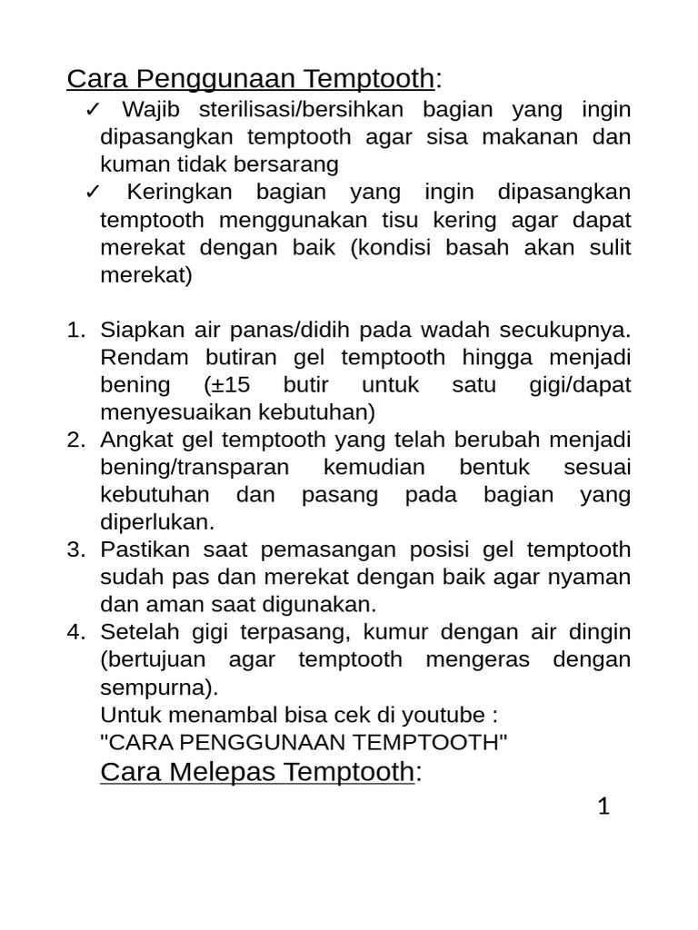 Cara Penggunaan Temptooth 2 Halaman | PDF