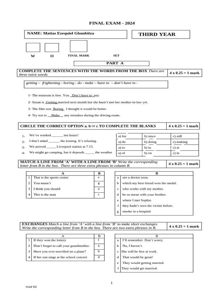 Final Exam Preparation for English Students | PDF