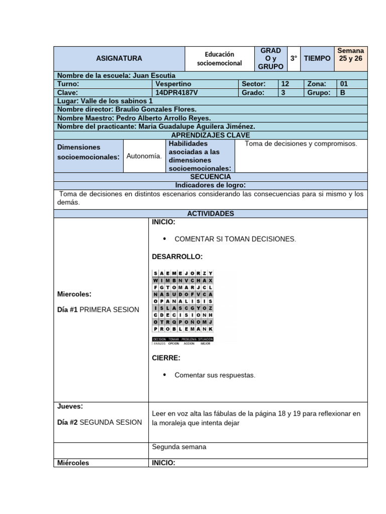 Educación Socioemocional 3°: Toma de Decisiones | PDF | Aprendizaje ...