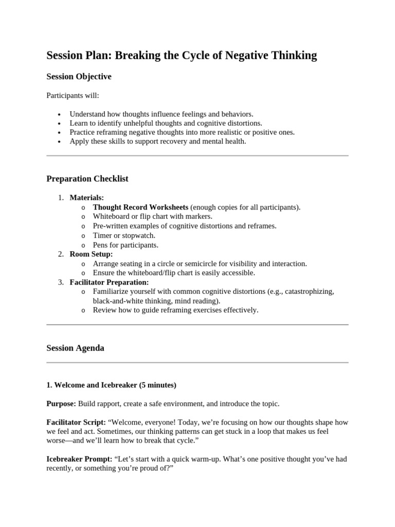 Session Plan - Breaking Cycle of Negative Thinking | PDF | Thought ...
