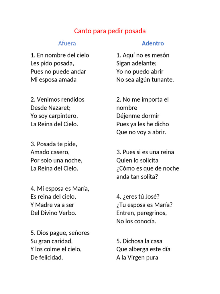 Canto para pedir posada en Navidad | PDF