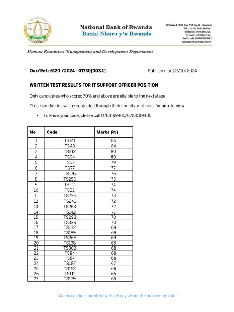 Written Test Results For IT Support Officer Position EbWEDRE | PDF