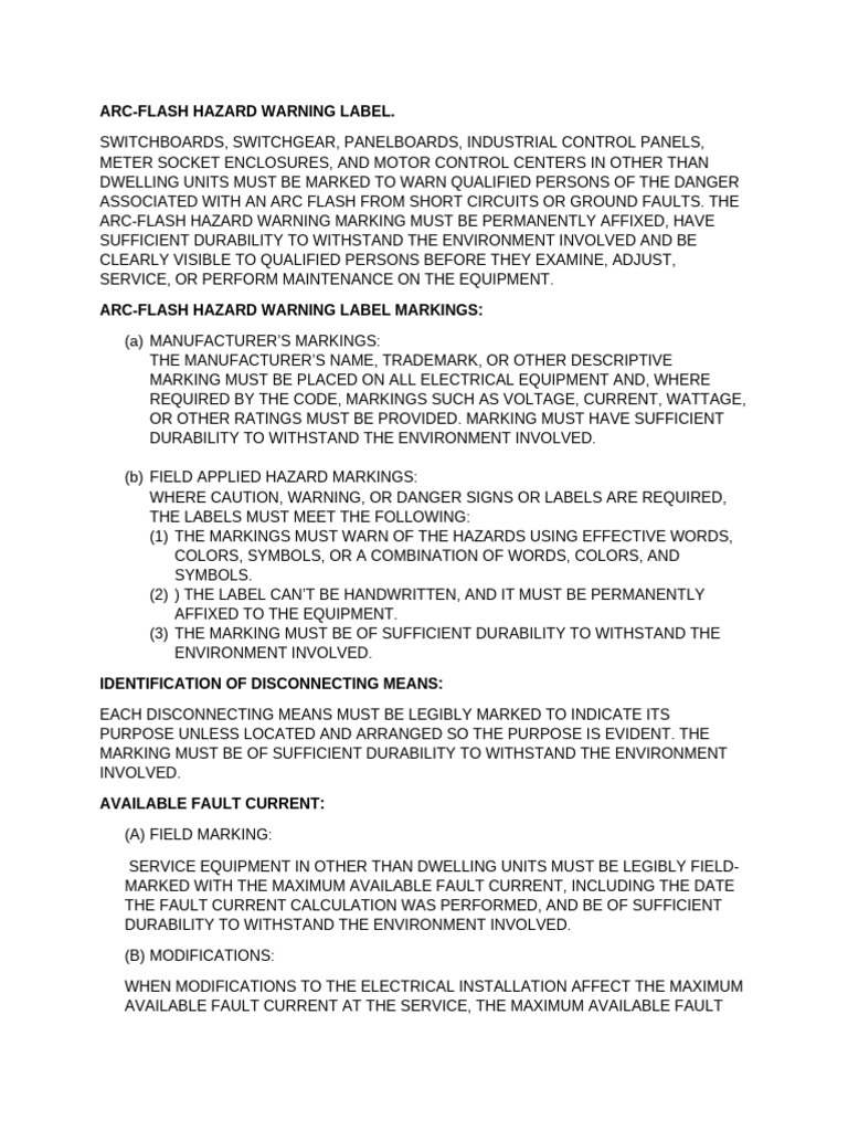 Arc-Flash Hazard Warning Label Guidelines | PDF | Electricity ...
