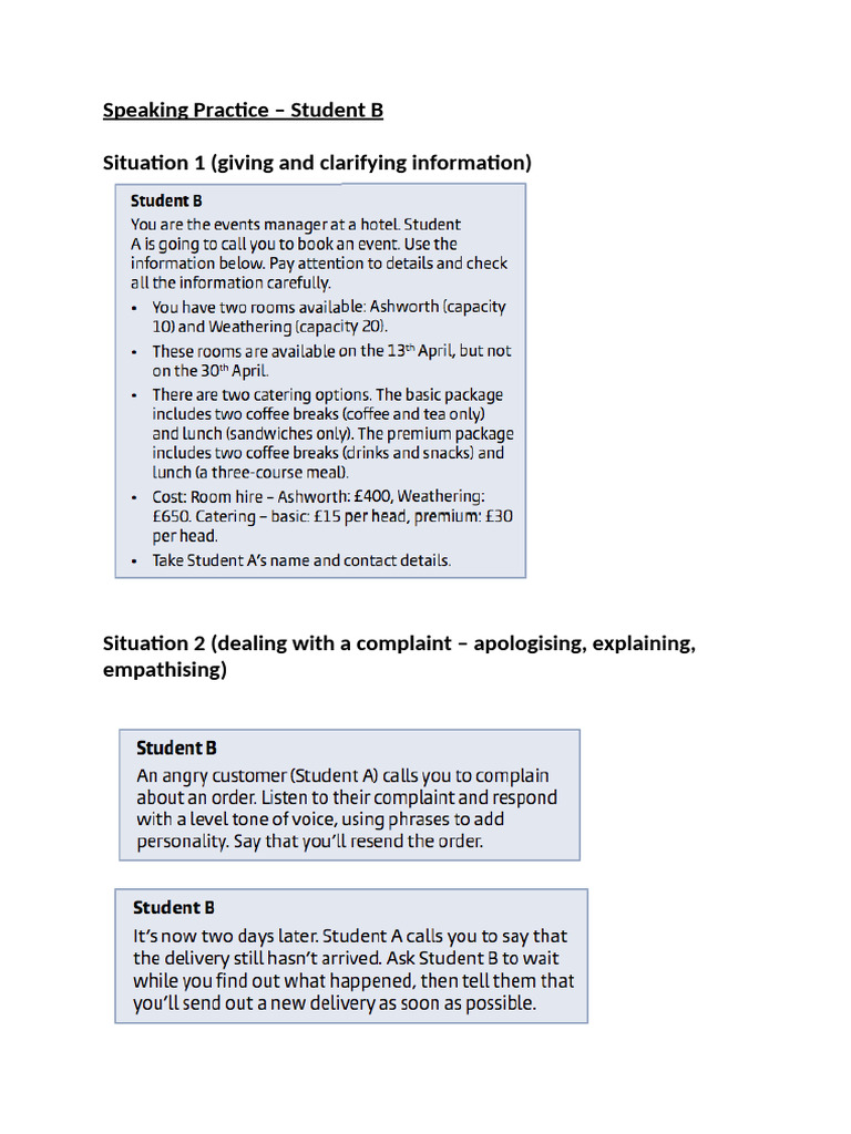 Speaking Practice Scenarios for Students | PDF