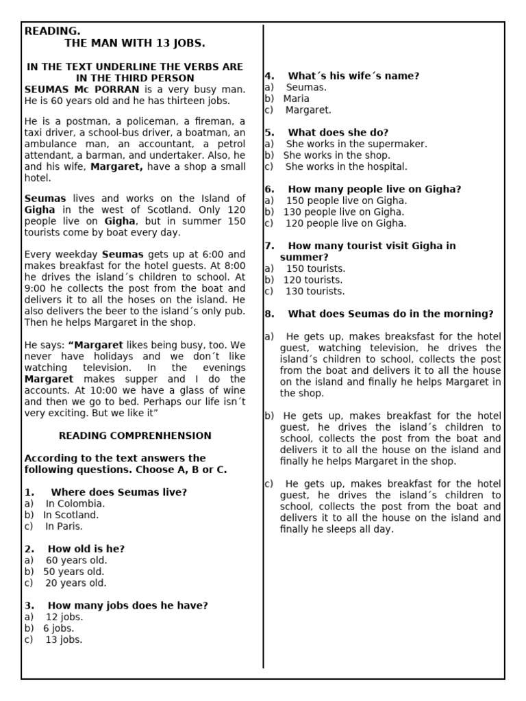 READING Presente Simple | PDF