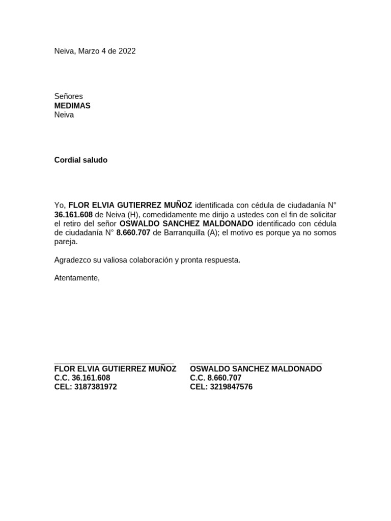Carta de Retiro de Eps | PDF