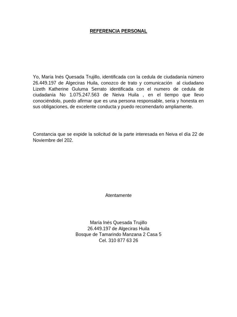 Carta de Recomendacion Ref Personal | PDF