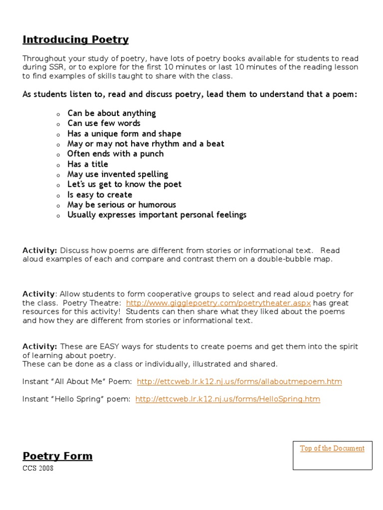 Teaching Poetry: Engaging Activities | PDF | Poetry | Linguistics