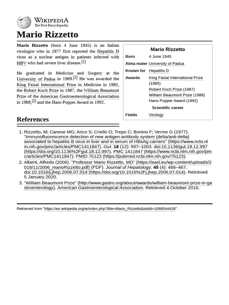 Mario Rizzetto: Hepatitis D Pioneer | PDF