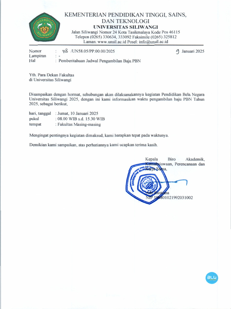 Pemberitahuan Jadwal Pengambilan Baju PBN 2025 | PDF