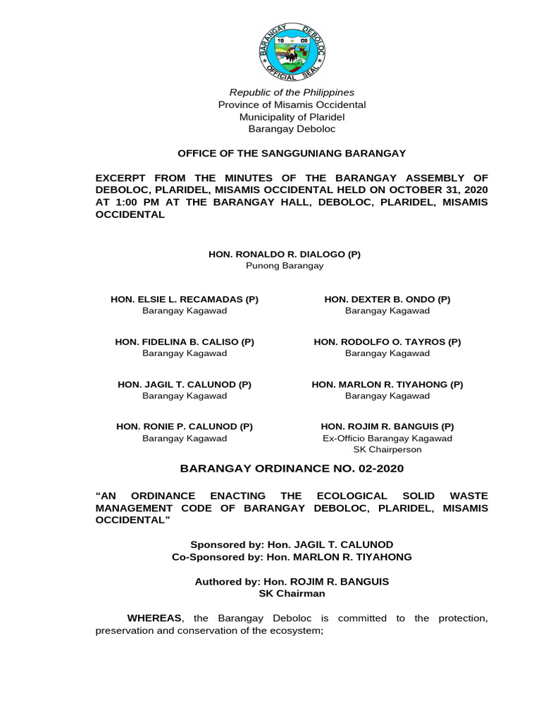 Solid Waste Management Ordinance | PDF | Municipal Solid Waste | Waste